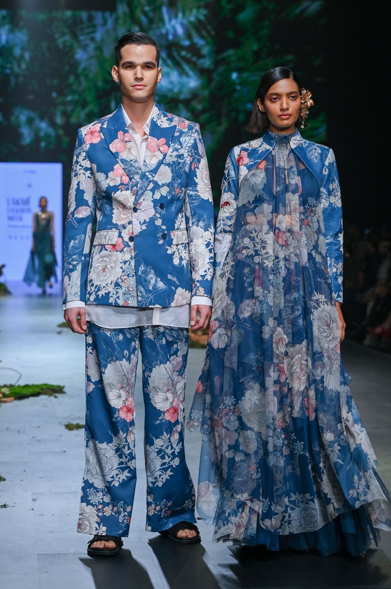 Shop Blue Printed & Embroidered Jacket Set Online | Varun Bahl